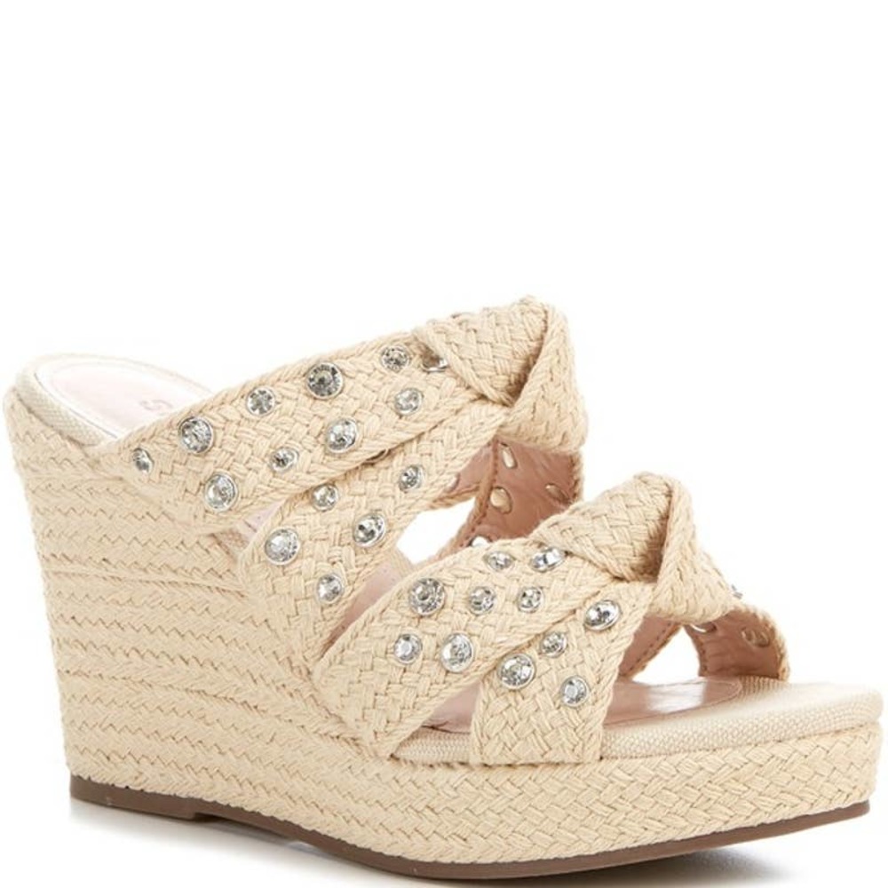 Schutz Enire Crystal Embellished Rope Wrap Wedge Sand… - Gem